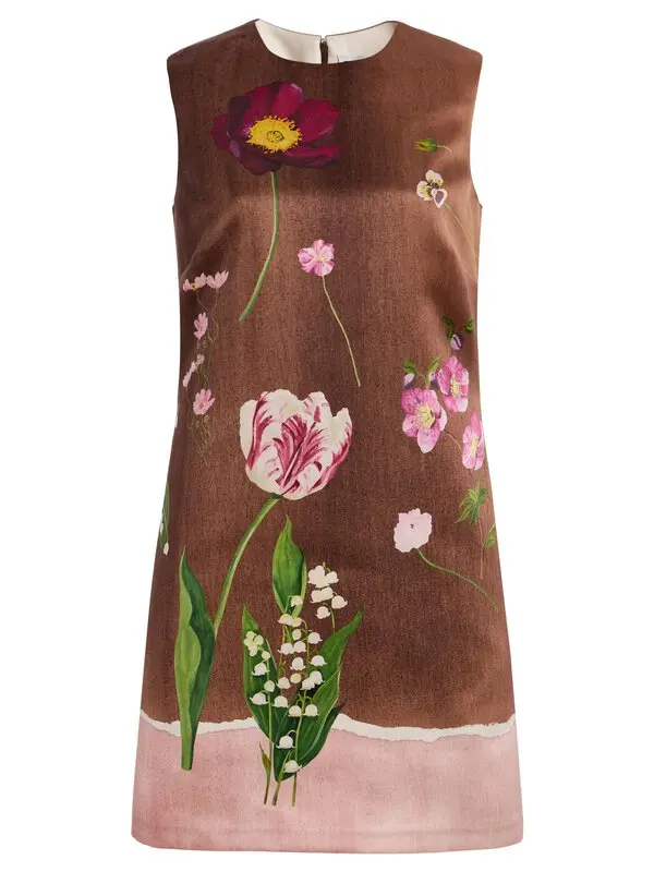 Oscar De La Renta Botanical Satin Mini Dress - Brown