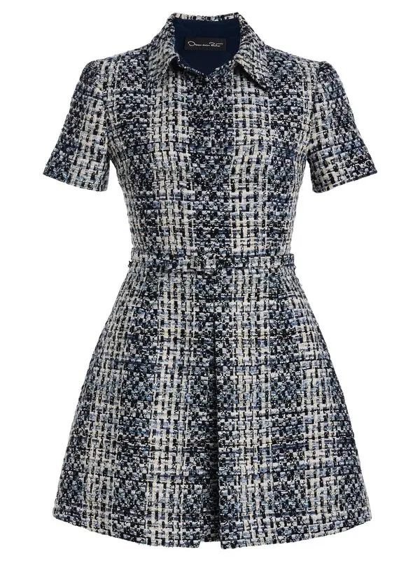 Oscar De La Renta Slubby Tweed Mini Dress - Blue