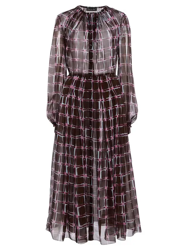 Oscar De La Renta Check-printed Silk-chiffon Midi Dress - Brown