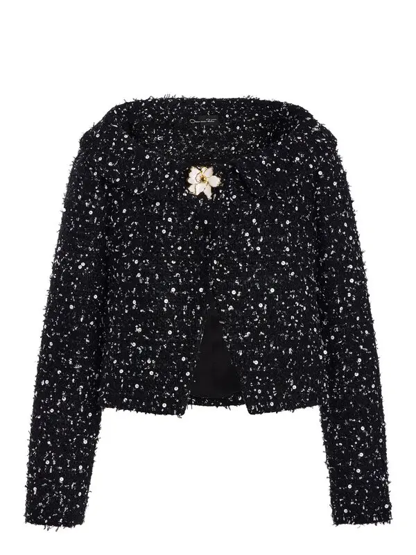 Oscar De La Renta Sequined Ribbon-tweed Jacket - Black/white