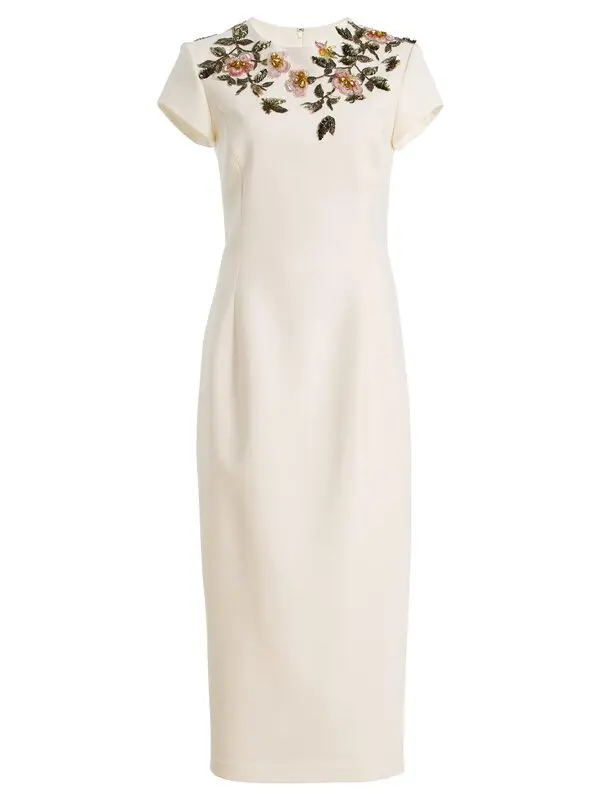 Oscar De La Renta Beaded Floral Wool-blend Midi Dress - Ivory