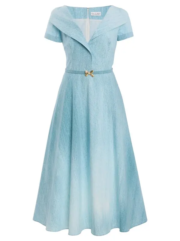 Oscar De La Renta Belted Cotton-poplin Midi Dress - Blue