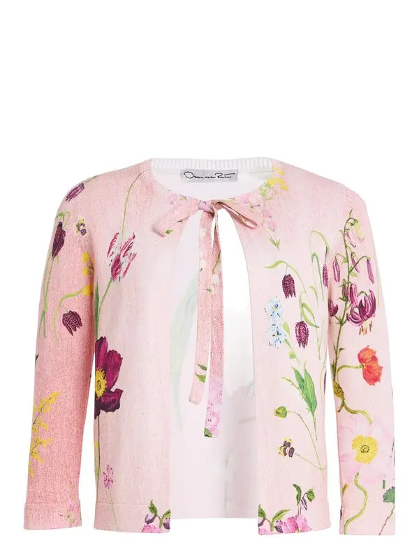 Oscar De La Renta Floral Knit Cotton-blend Cardigan - Pink