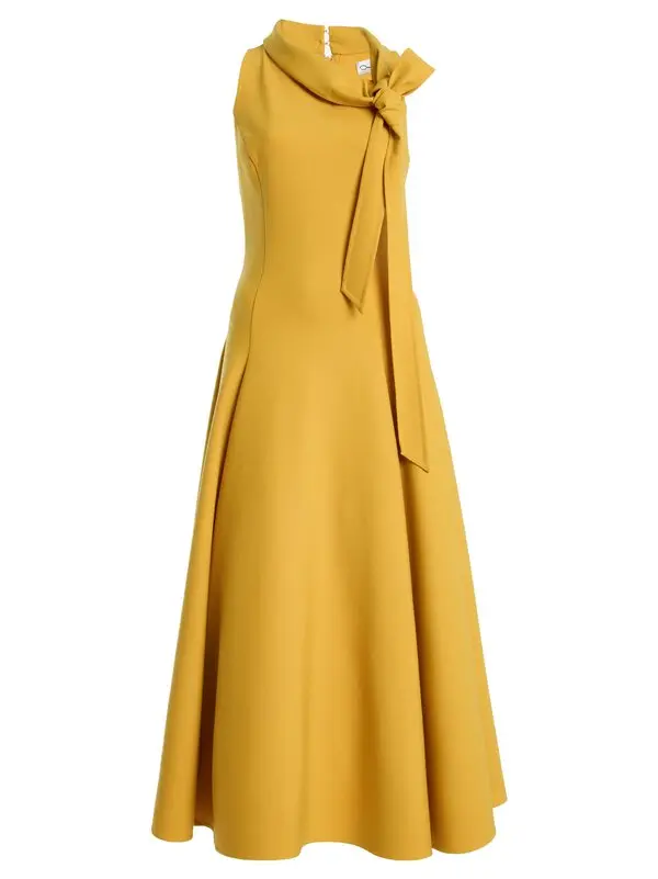 Oscar De La Renta Bow-detailed Stretch-wool Midi Dress - Yellow