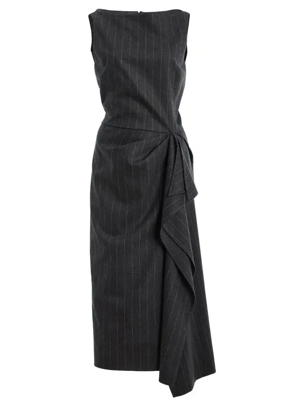 Oscar De La Renta Striped Wool-cashmere Midi Dress - Dark Grey