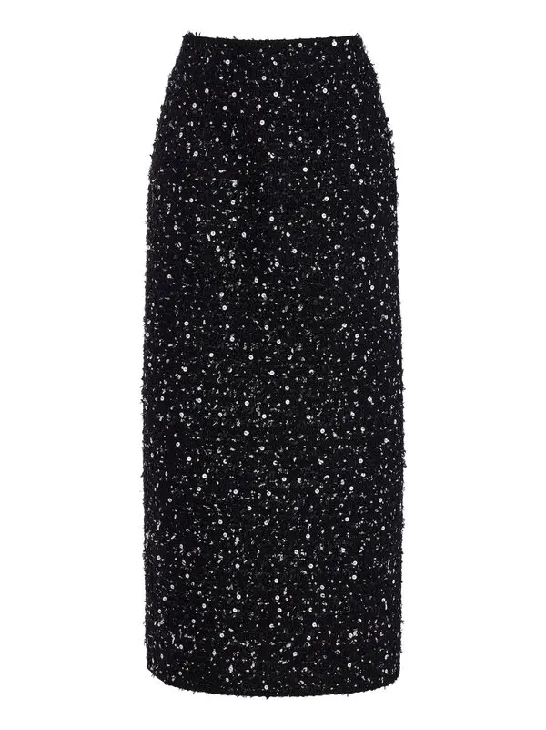 Oscar De La Renta Sequined Ribbon-tweed Midi Pencil Skirt - Black/white
