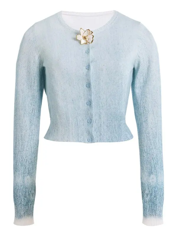 Oscar De La Renta Printed Cotton-blend Cardigan - Blue