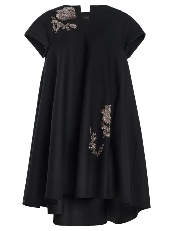 Oscar De La Renta Flower-appliquéd Wool-blend Mini Dress - Black