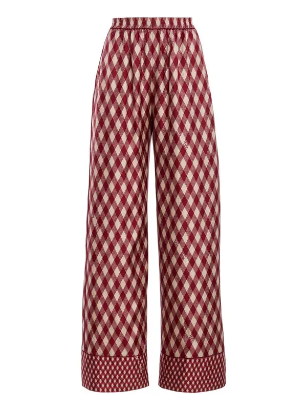 Oscar De La Renta Argyle Silk-twill Wide-leg Pants - Red