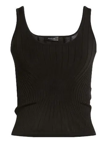MUGLER Ribbed Jersey Top - Black
