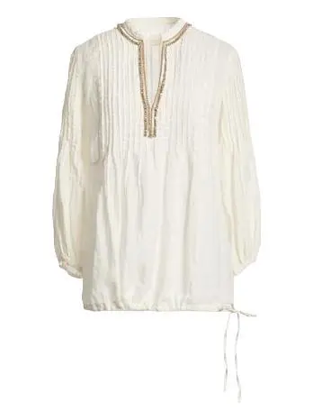 120% Lino Linen Blouse With Appliqués - White