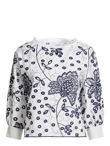 Alpha Studio Broderie Anglaise Floral-print Top - White