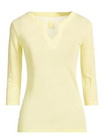 120% Lino Linen T-shirt With V-neck - Yellow