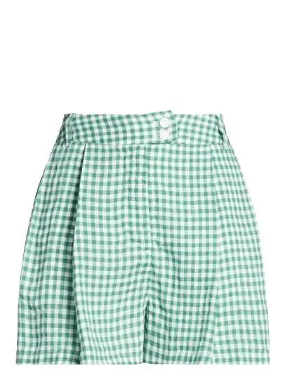 120% Lino Linen Checked High-waisted Shorts - Green