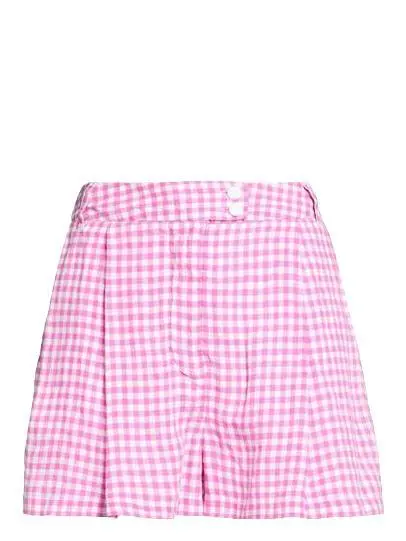 120% Lino Linen Checked High-waisted Shorts - Pink