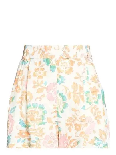 120% Lino Linen Floral Print Shorts - Orange