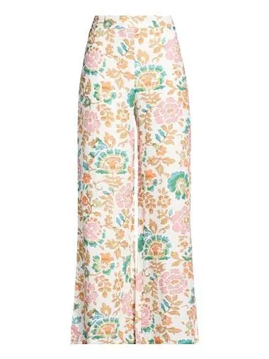 120% Lino Floral Print Linen Wide-leg Pants - White