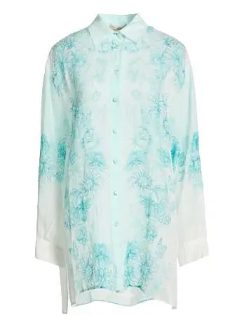 TWINSET Ramie Floral Print Shirt - Turquoise