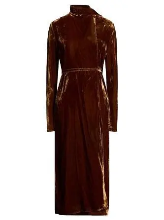 SEMICOUTURE Velvet Midi Wrap Dress - Brown