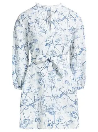 120% Lino Floral-print Mini Dress - Blue