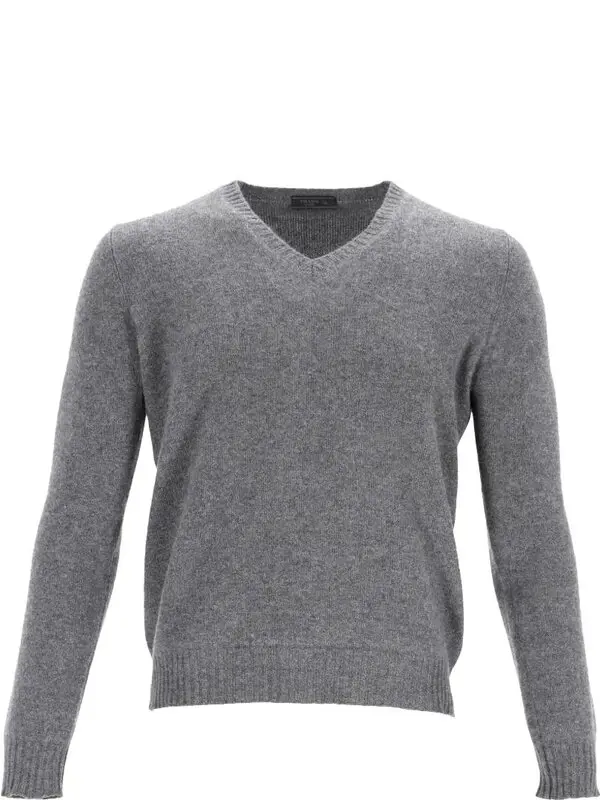 Prada V-neck Ribbed Sweater - Grey