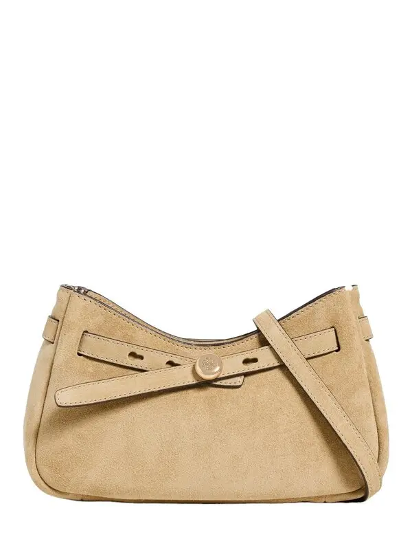 Tory Burch Romy Suede Zip Top Crossbody Bag - Butter