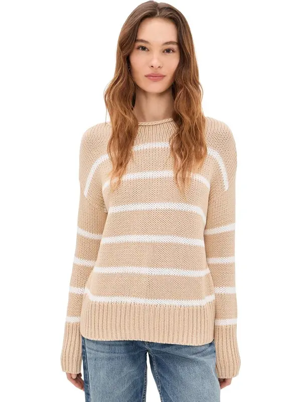 LA LIGNE Marina Striped Cotton Sweater - Camel/cream