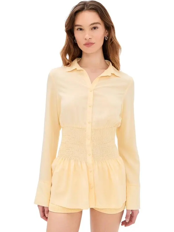 SEVEN WONDERS Adora Long Sleeve Shirred Shirt - Lemon
