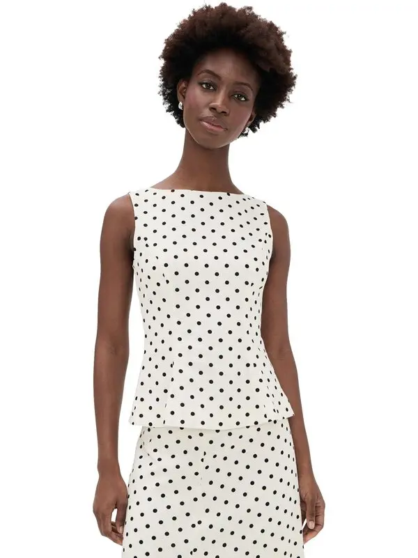 WAYF Arielle Boat Neck Top - Ivory Polka Dot