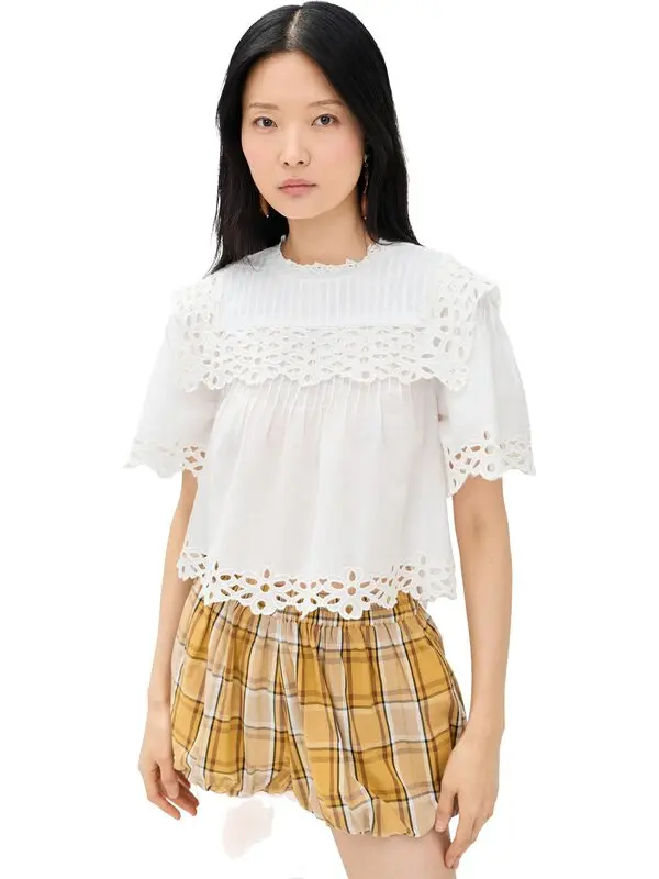 Sea Leila Eyelet Short Sleeve Top - White
