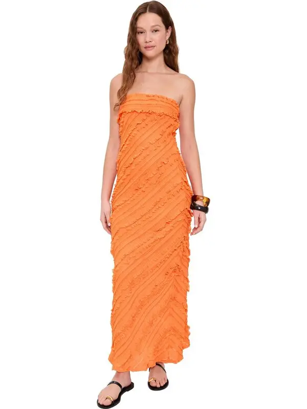 Endless Rose Strapless Ruffled Maxi Dress - Orange