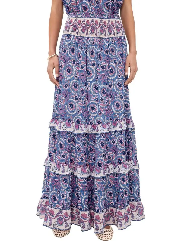Bell Name Paris Maxi Skirt - Blue With Pink Flower