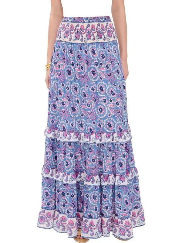 Bell Name Paris Maxi Skirt - Blue With Pink Flower