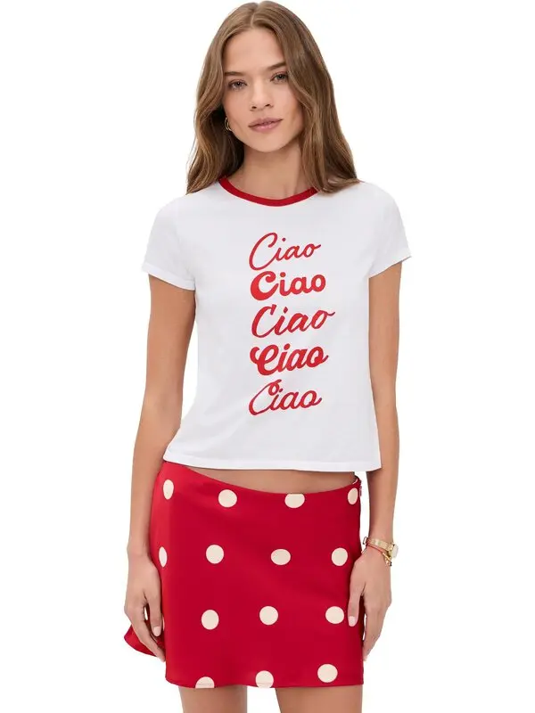 SUNNY SOMEWHERE Ciao Ciao Ringer Tee - White / Red
