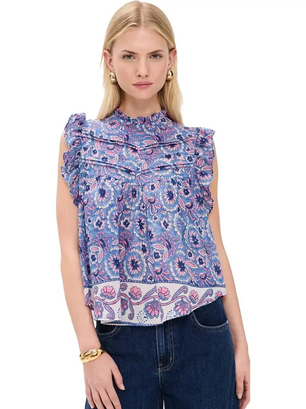 Bell Chloe Top - Blue With Pink Flower