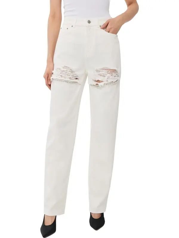 AREA Crystal Fray Slit Jeans - White