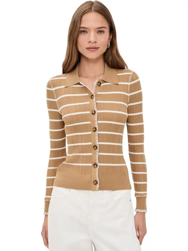 Rag & Bone Harper Stripe Cardigan - Camel