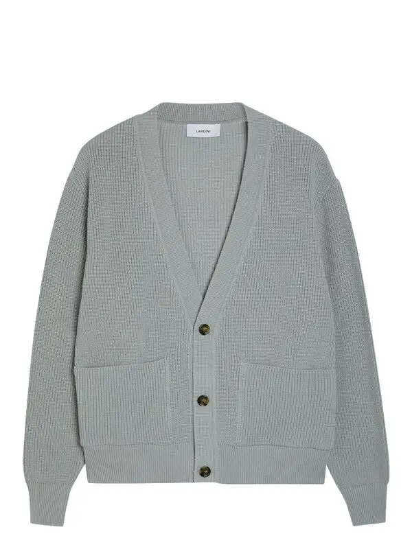 LARDINI V-neck Knit Cotton Cardigan - Light Blue