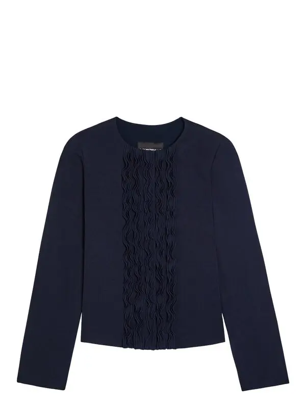 Emporio Armani Crepe Jacket With Ruffled Trims - Navy