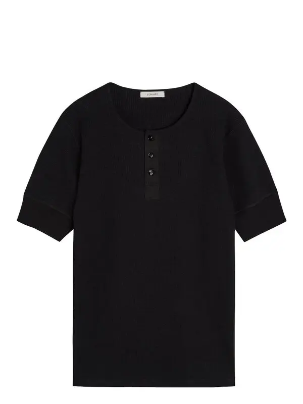 LEMAIRE Ribbed Cotton-blend Henley T-shirt - Black