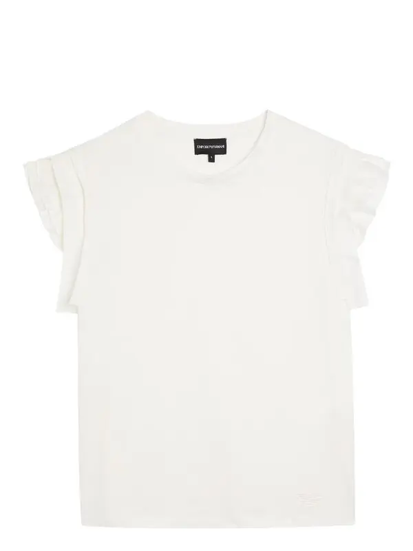 Emporio Armani Cotton T-shirt With Ruffled Sleeves - Cream