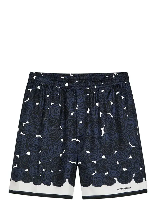 Givenchy Floral-print Silk Shorts - Navy