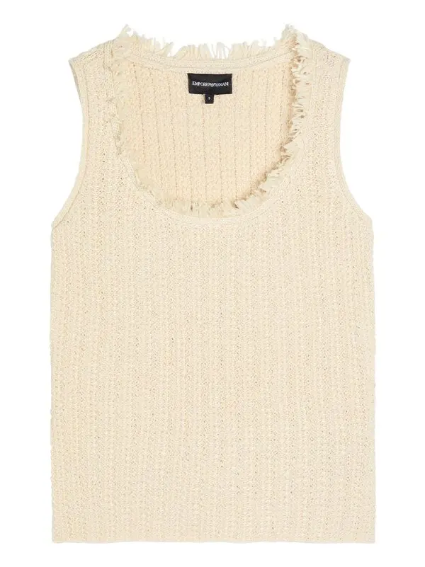 Emporio Armani Fringed Crochet Top - Cream