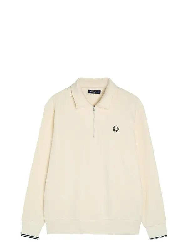 Fred Perry Logo-embroidered Half-zip Cotton Sweatshirt - Ecru