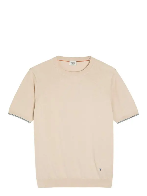 TOD'S Striped Detail Knit Cotton T-shirt - Off White