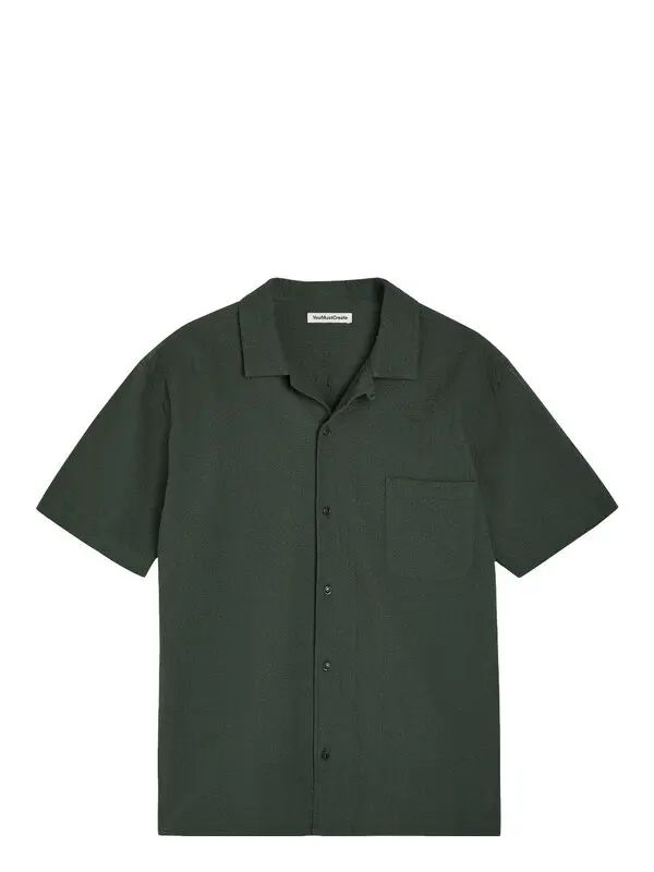 You Must Create Malick Textured Stretch-cotton Shirt - Dark Green