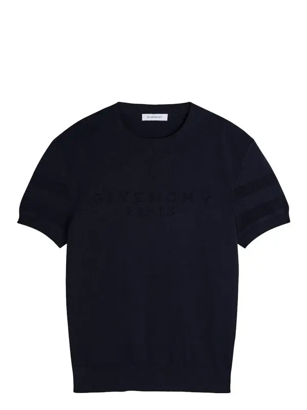 Givenchy Textured Knit Logo Cotton-blend T-shirt - Navy