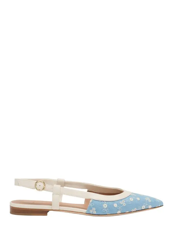 MALONE SOULIERS Denim And Leather Slingback Flats - Blue