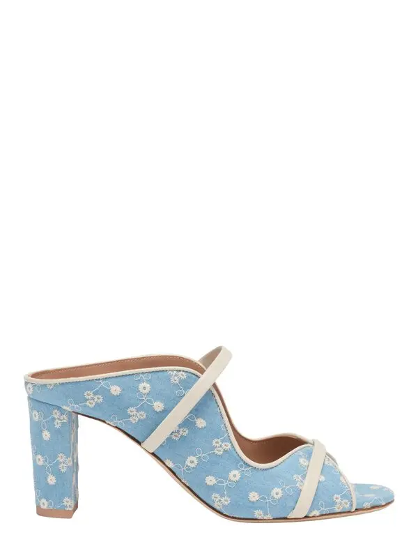 MALONE SOULIERS Norah Floral Denim Heeled Sandals - Blue