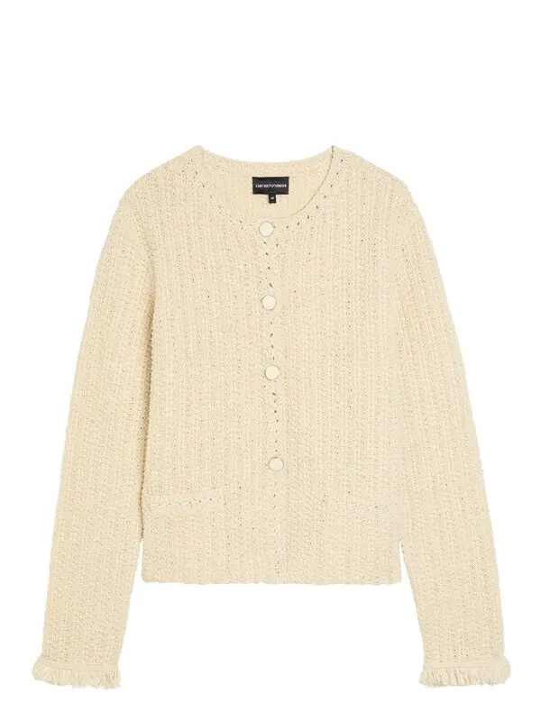 Emporio Armani Fringed Cotton-blend Crochet Cardigan - Cream